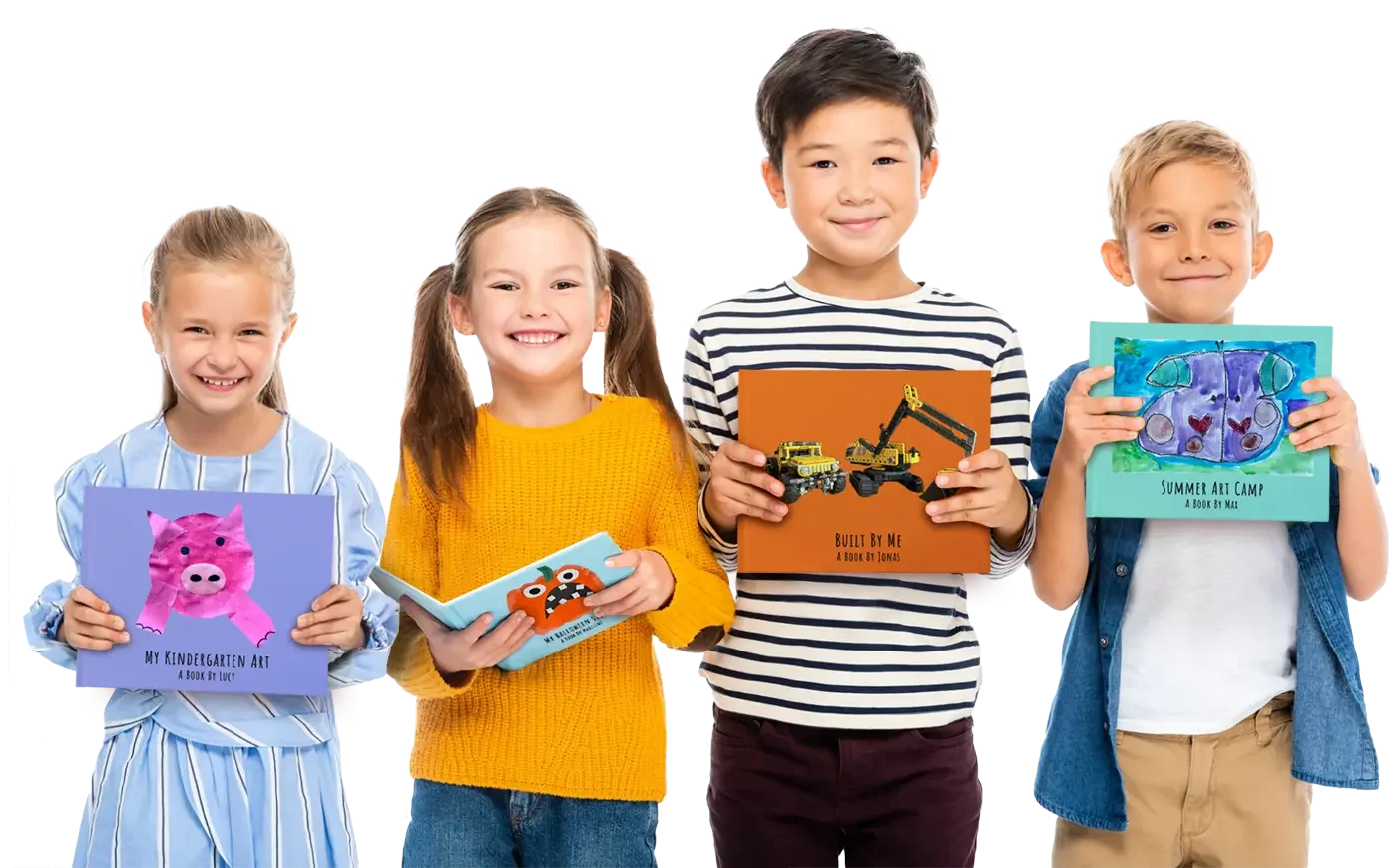 Creative kids proudly showing off their Scribble Art books containing ...